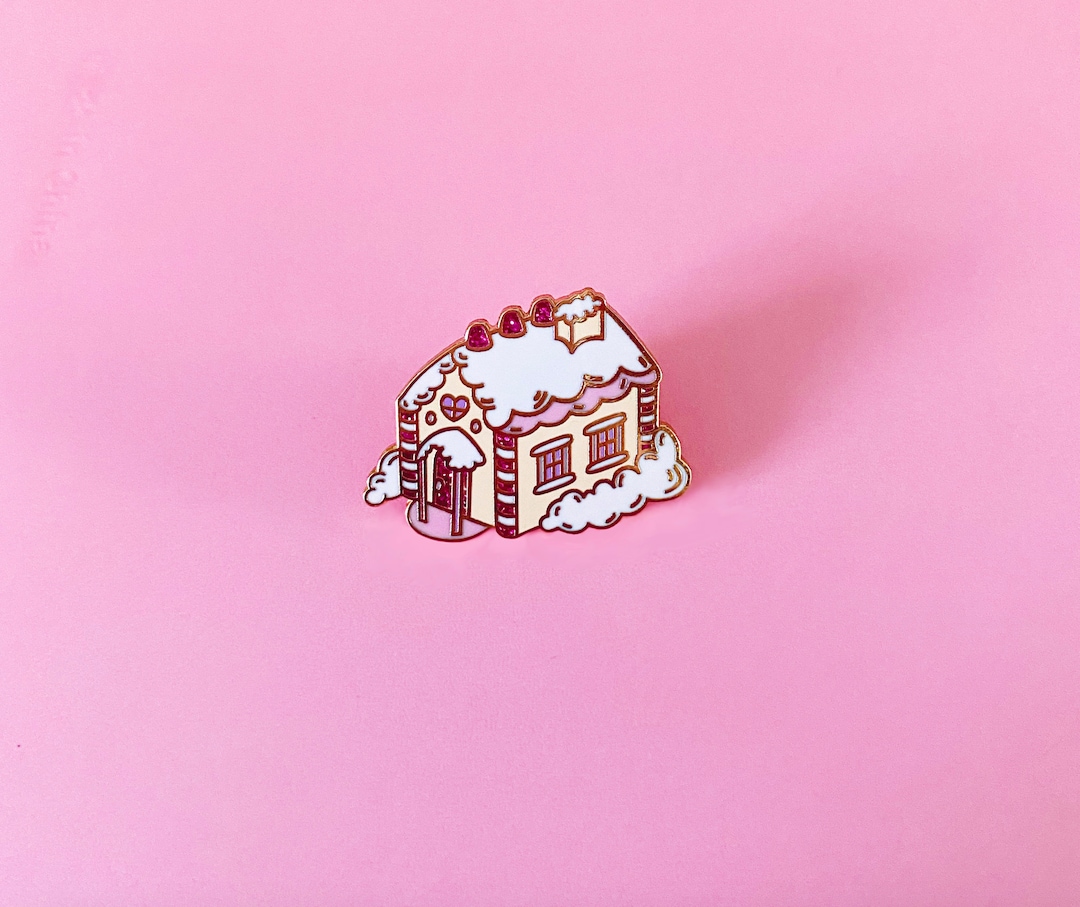 Pink Gingerbread House Enamel Pin - Etsy
