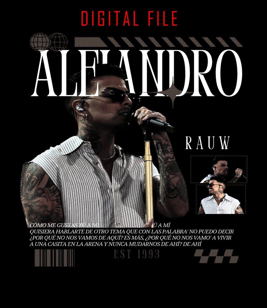 Rauw Alejandro PNG File | Digital Drawing Halftone Design | Sublimation ...