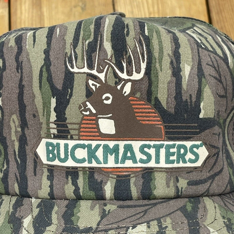 Vintage Snapback Trucker Hat Buckmasters Logo USA Made Treebark Camo ...