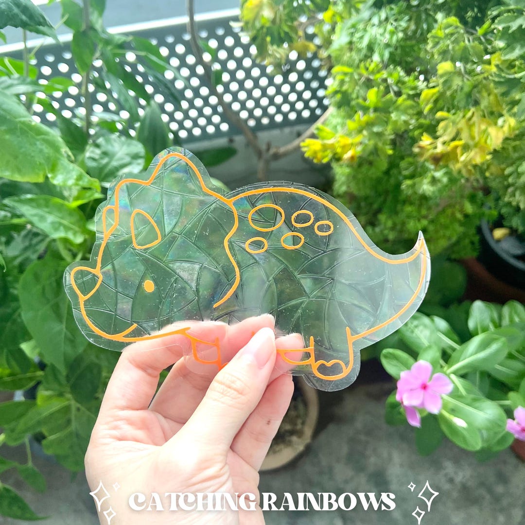 Triceratops Dinosaur Suncatcher Sticker, Prismatic Window Decal Cling ...