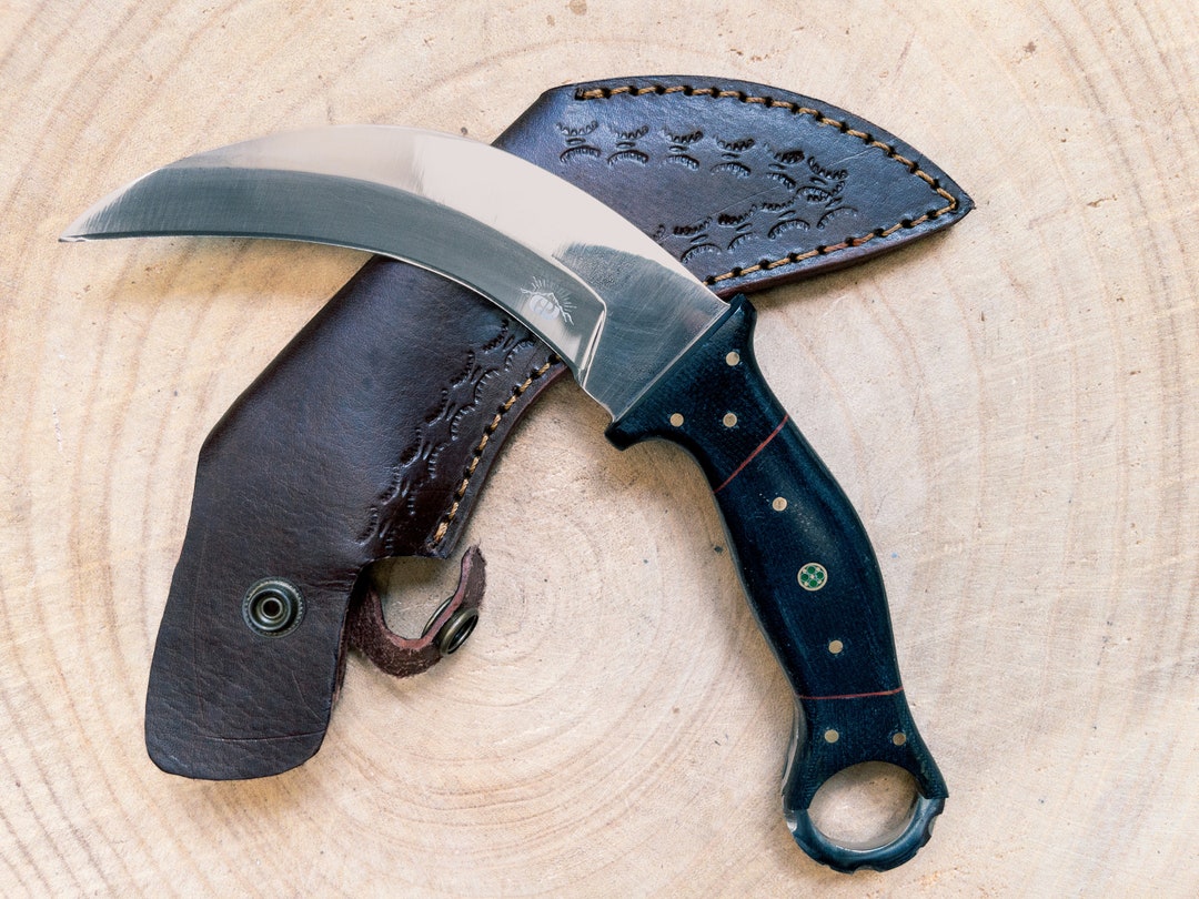 Karambit Knife, Thumb Ring, 1085 Steel Full Tang, Black Micarta Wood ...