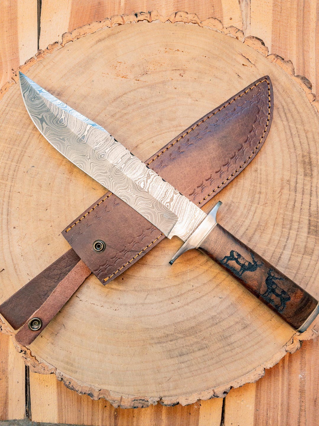 Damascus "big Buck" Bowie Knife - Etsy