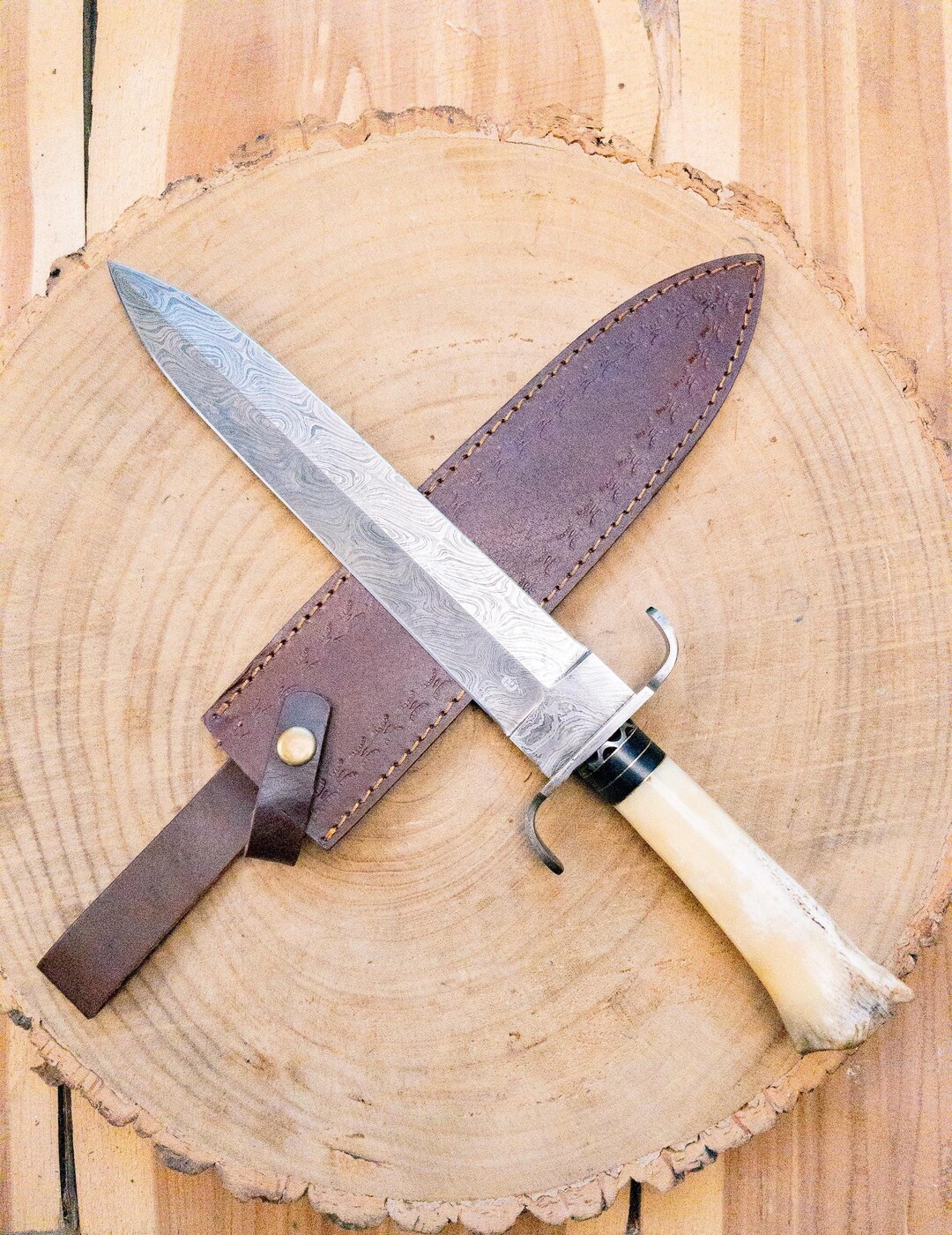 Damascus Doubler Antler Bowie Knife - Etsy