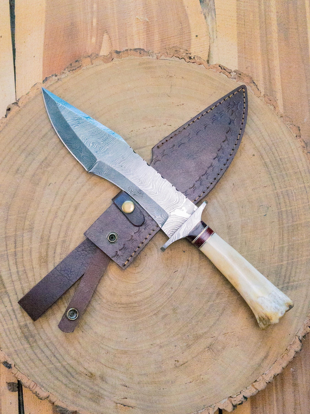 Damascus Big Rack Antler Tracker Bowie Knife - Etsy