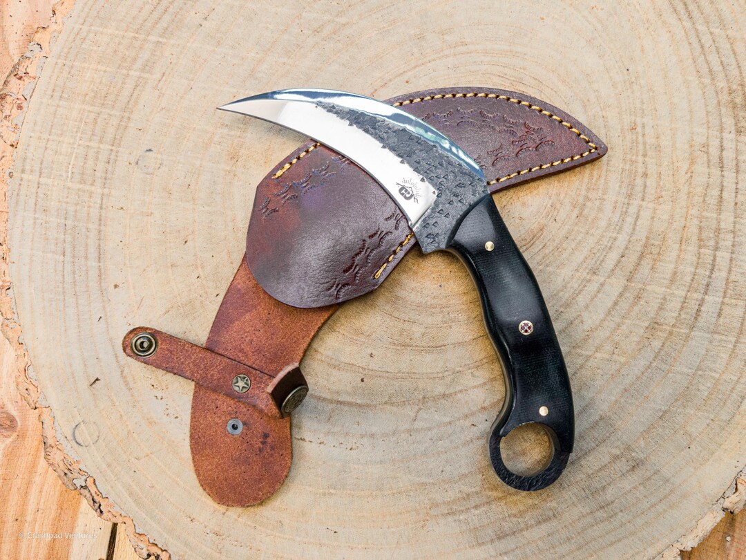 Karambit Knife, Thumb Ring, 1085 Steel Full Tang, Black Micarta Wood ...