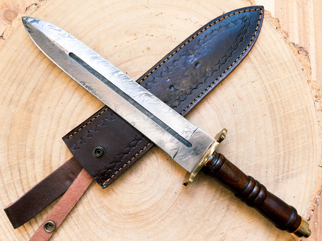 Damascus Short Dagger With Rosewood Handle and Brass Guard - Etsy