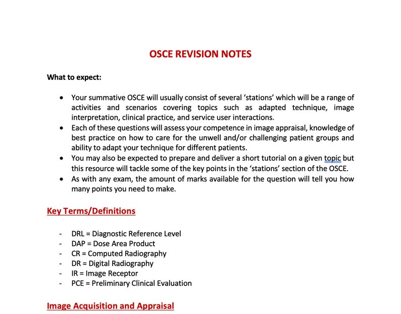 Radiography OSCE Revision Notes and Example Questions - Etsy