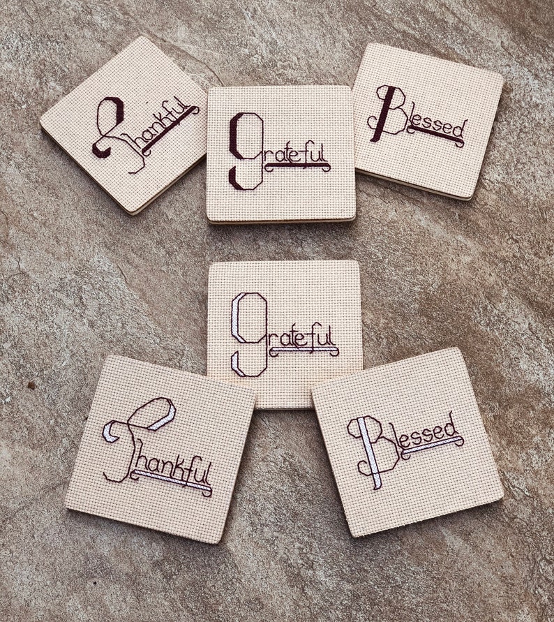 Thankful Grateful Blessed Coasters - Etsy