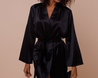 Black Silk Robe | Etsy