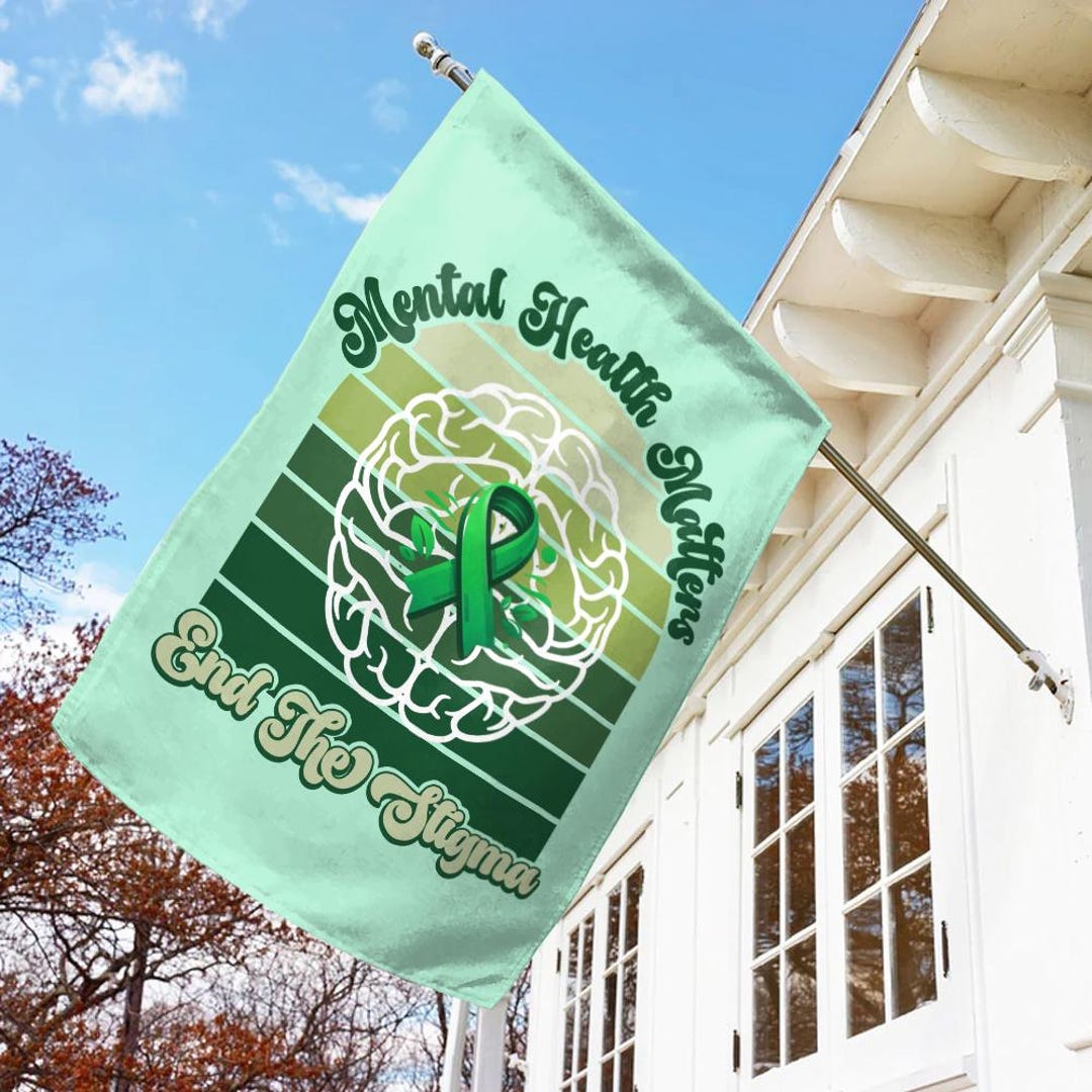 Mental Health Awareness Month Flag, Mental Health Green Ribbon Flag ...