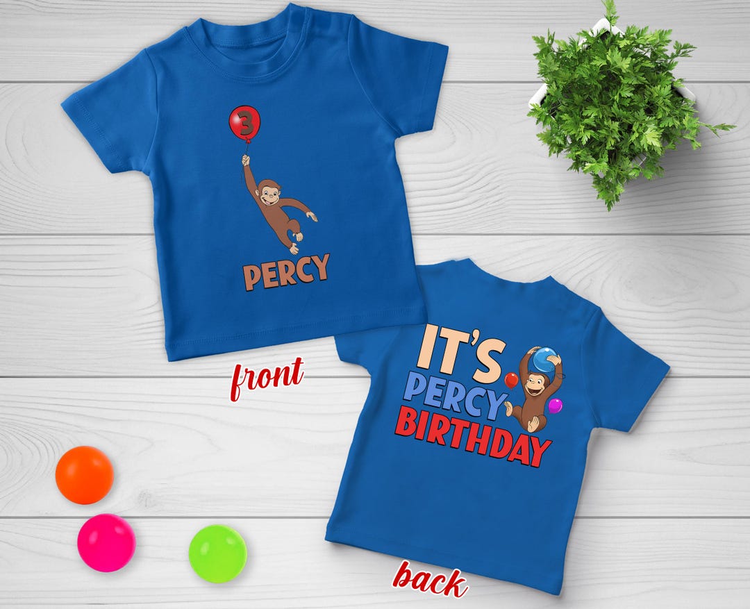 Custom Curious George Name Age 2 Sides Printed Birthday Shirt, Age ...