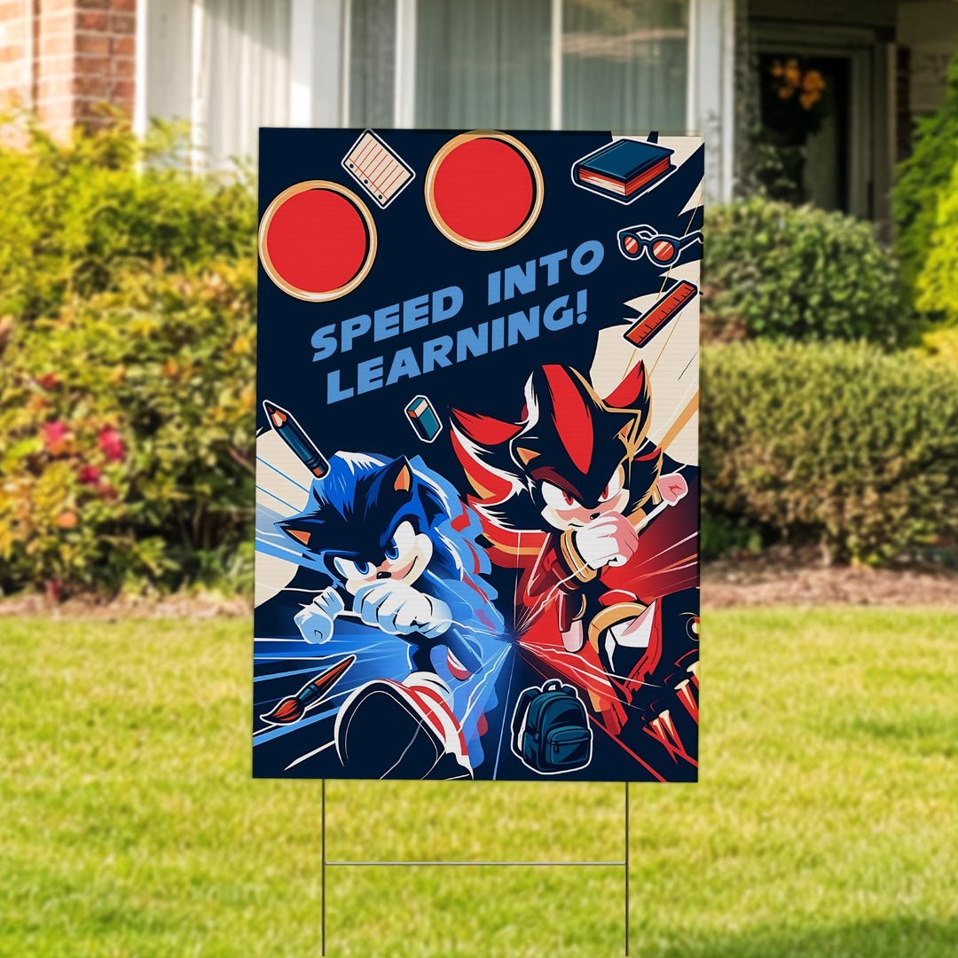 Sonic and Shadow Back to School Yard Sign, First Day of School Sign ...
