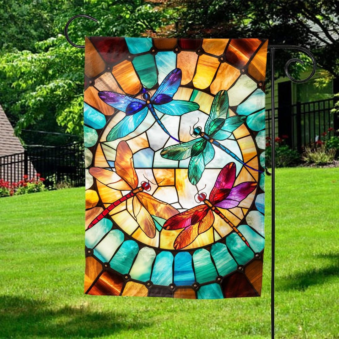 Stained Glass Inspire Dragonfly Flag, Dragonfly Yard Sign, Dragonfly ...