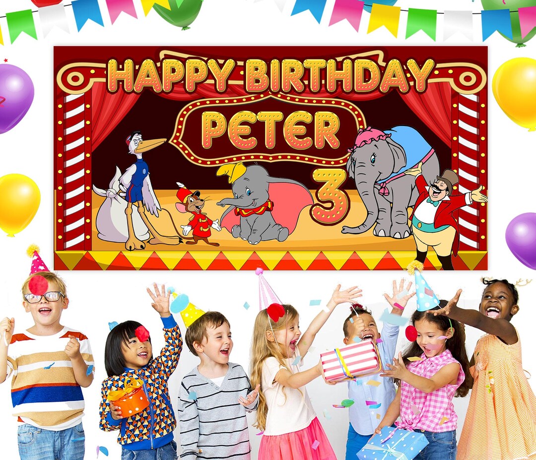 Dumbo Backdrop Banner, Carnival Birthday Background, Circus Tent Theme ...