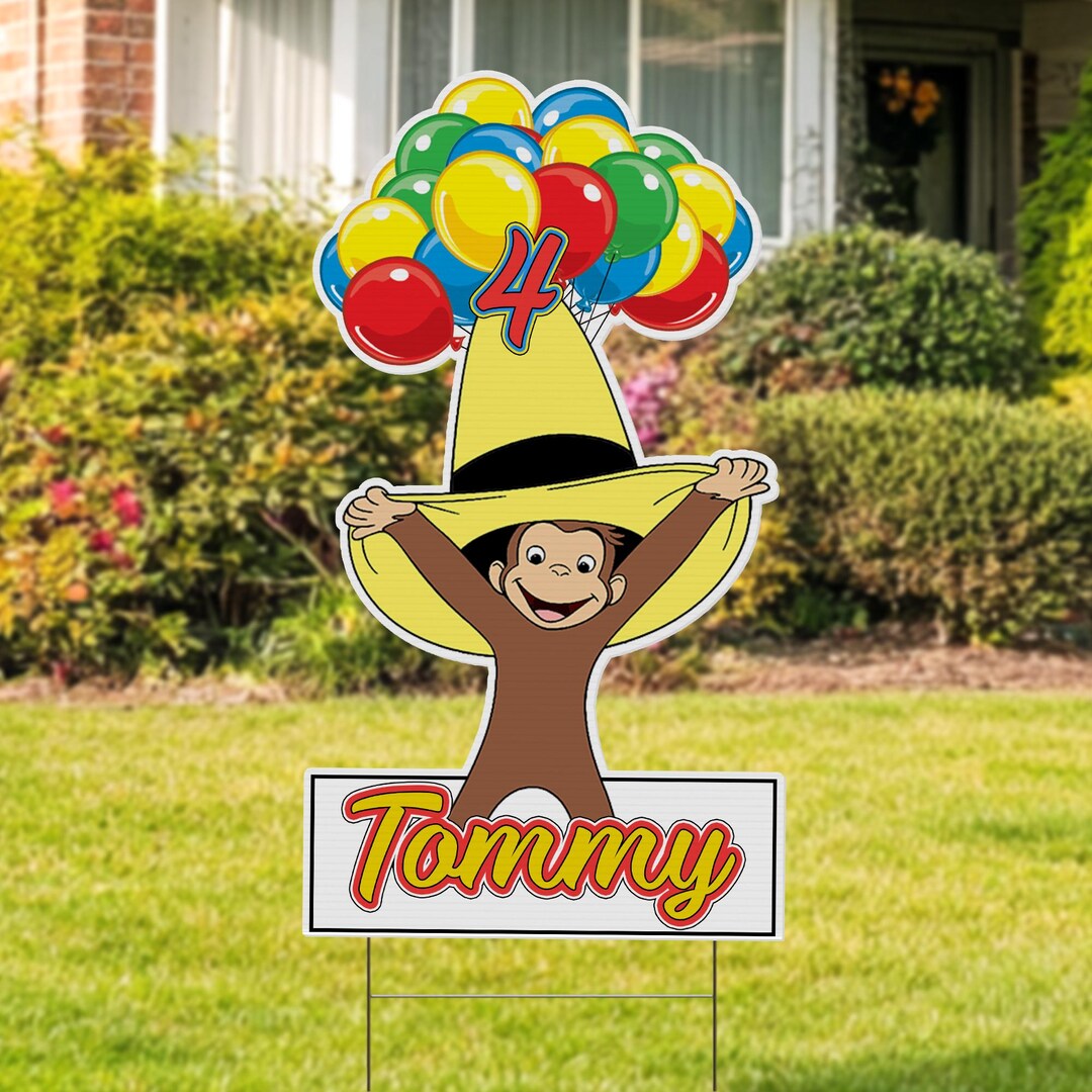 Personalized Curious George Yard Sign Decoration Cutouts, Birthday Yard ...