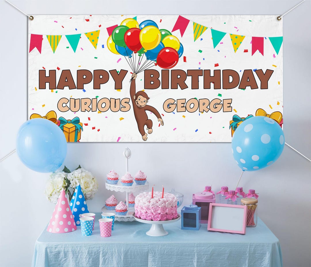 Curious George Birthday Backdrop, Curious George Birthday Banner ...