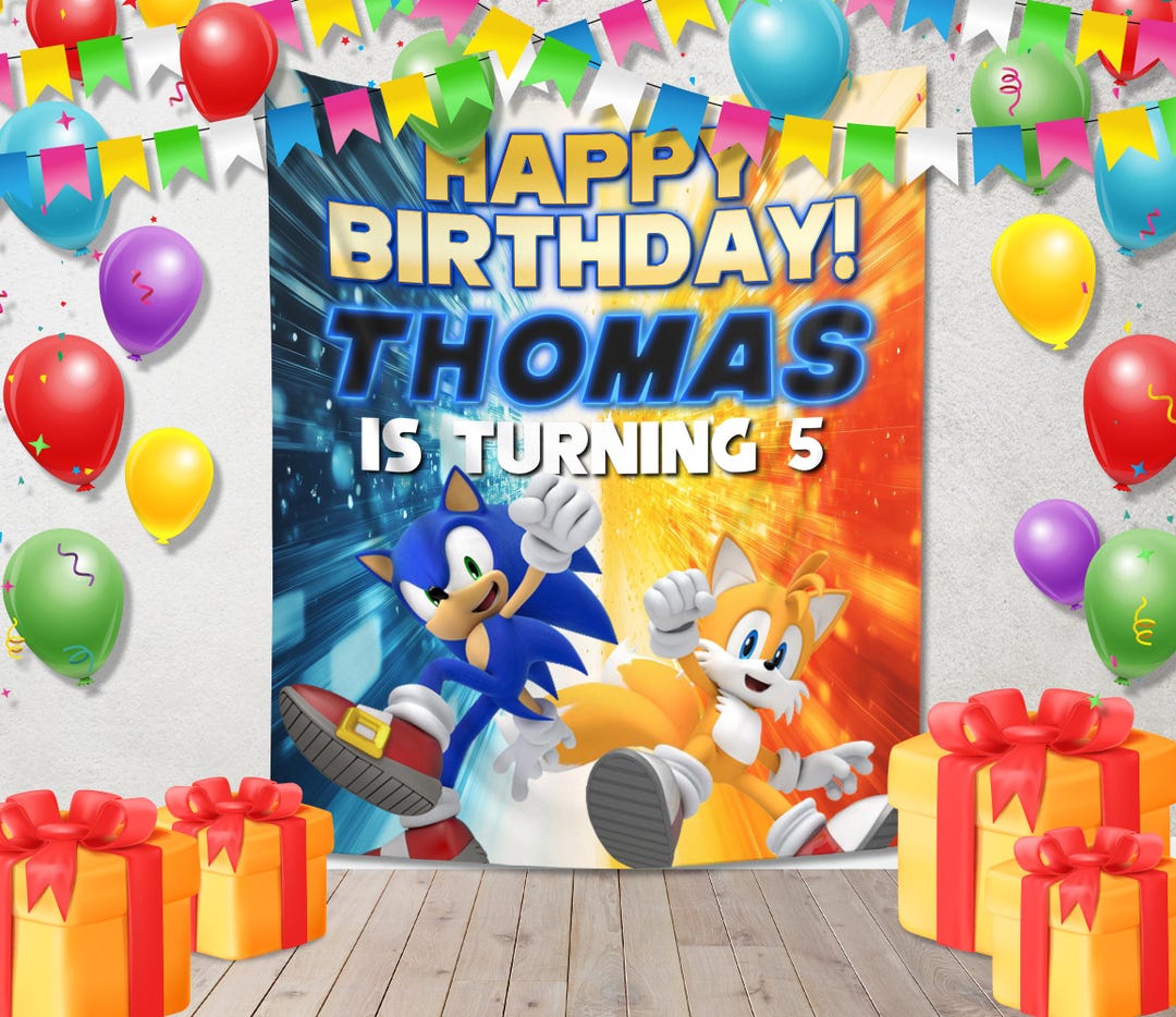 Sonic Birthday Party Backdrop Sonic Birthday Banner Custom Name Sonic ...