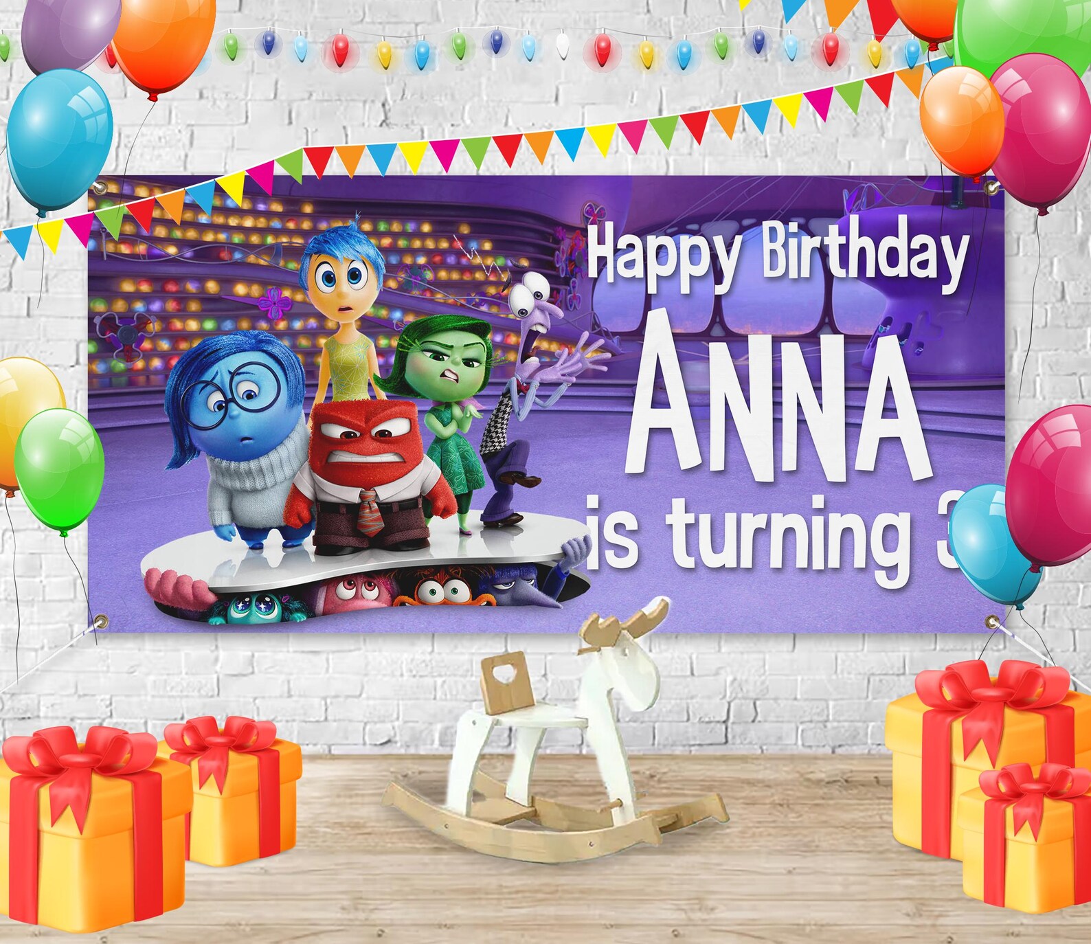 Personalized Inside Out Backdrop, Inside Out Birthday Banner, Inside ...