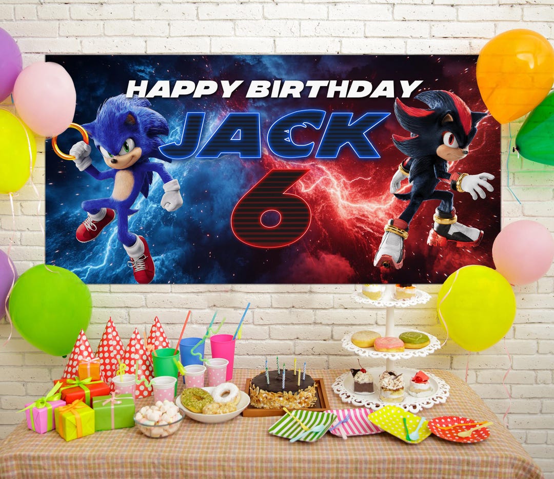 Personalized Sonic Birthday Party Backdrop, Sonic Hedgehog Birthday ...