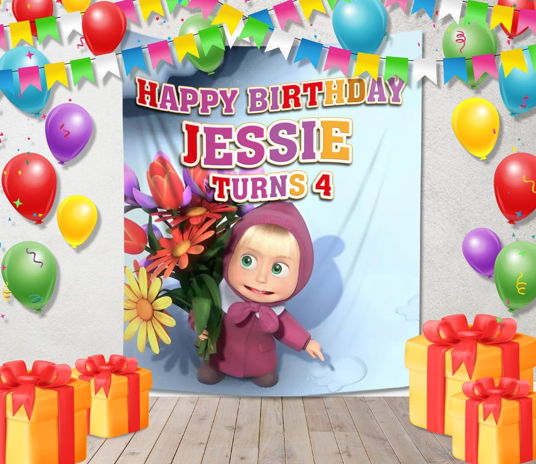 Masha and the Bear Personalized Birthday Photo Backdrop, Custom Masha ...
