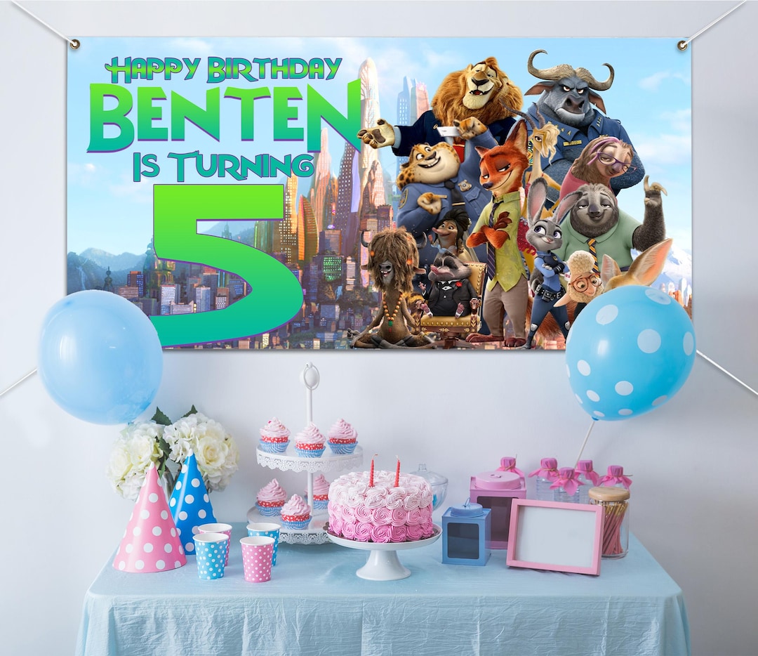 Zootopia Birthday Party Backdrop Zootopia Baby Shower Banner, Birthday ...