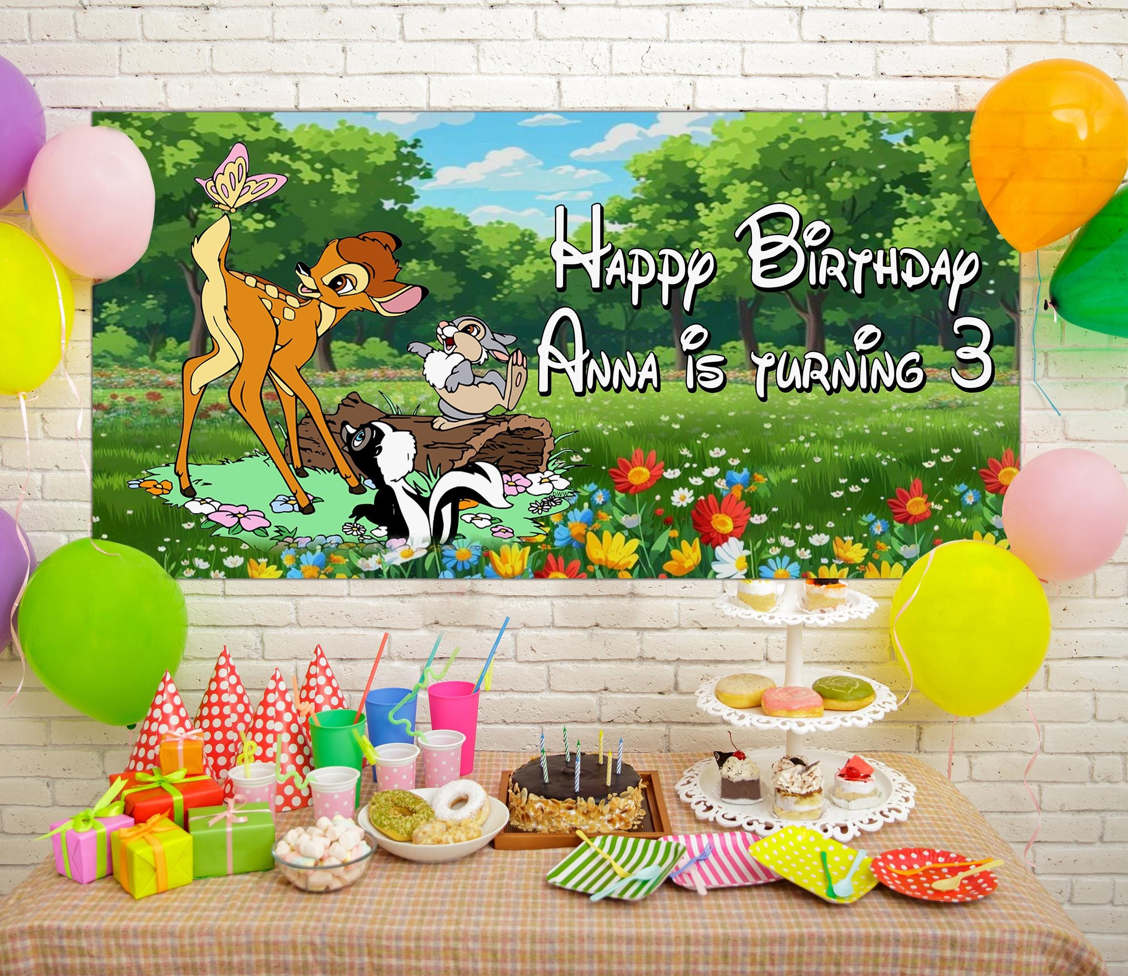 Personalized Bambi Birthday Party Banner, Disney Bambi Party Backdrop ...