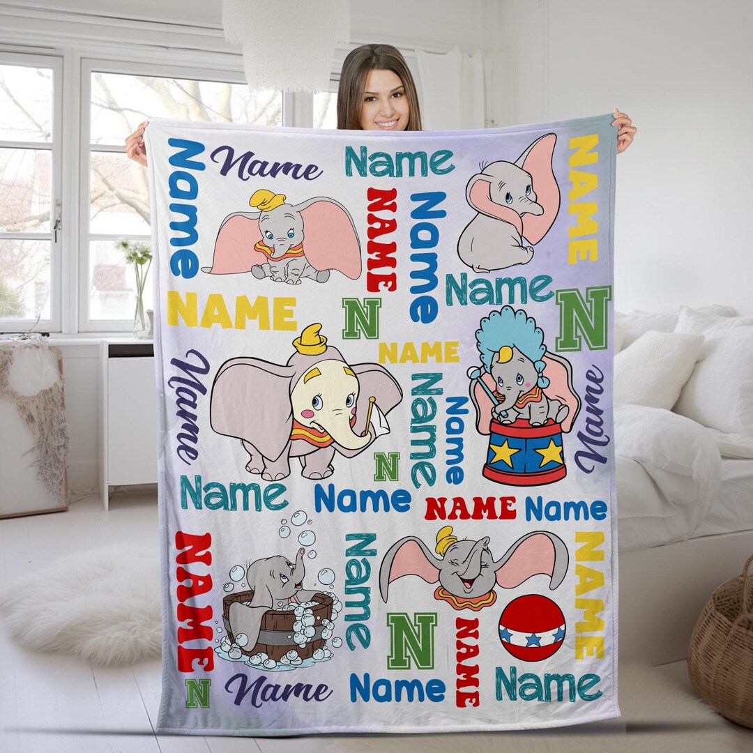 Personalized Watercolor Disney Dumbo Blanket, Custom Name Dumbo ...