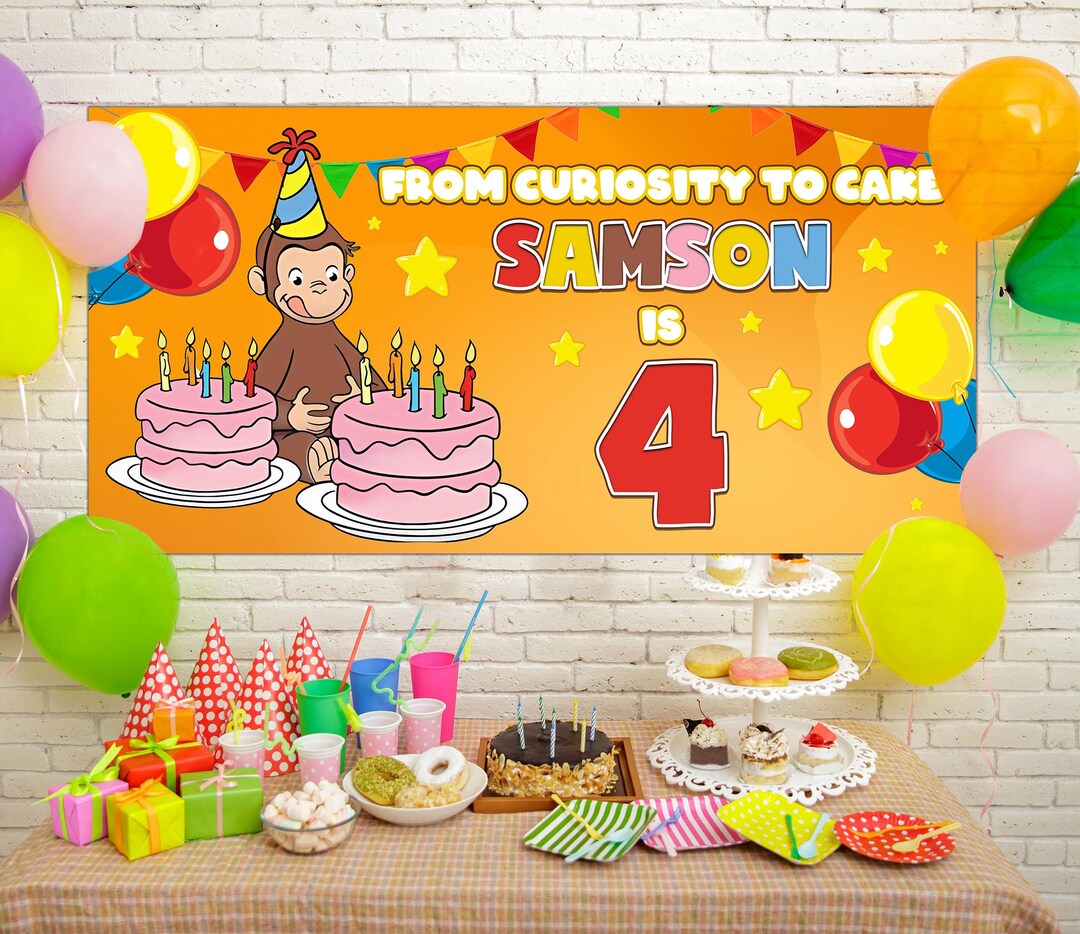 Curious George Birthday Backdrop | Curious George Birthday Theme Party ...