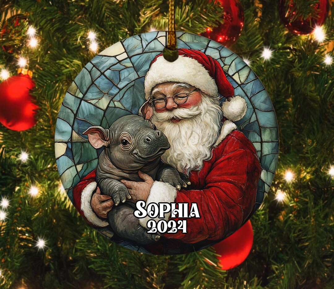 Cute Baby Hippo Moo Deng Santa Claus Ornament, Moo Deng Ornament, Hippo ...