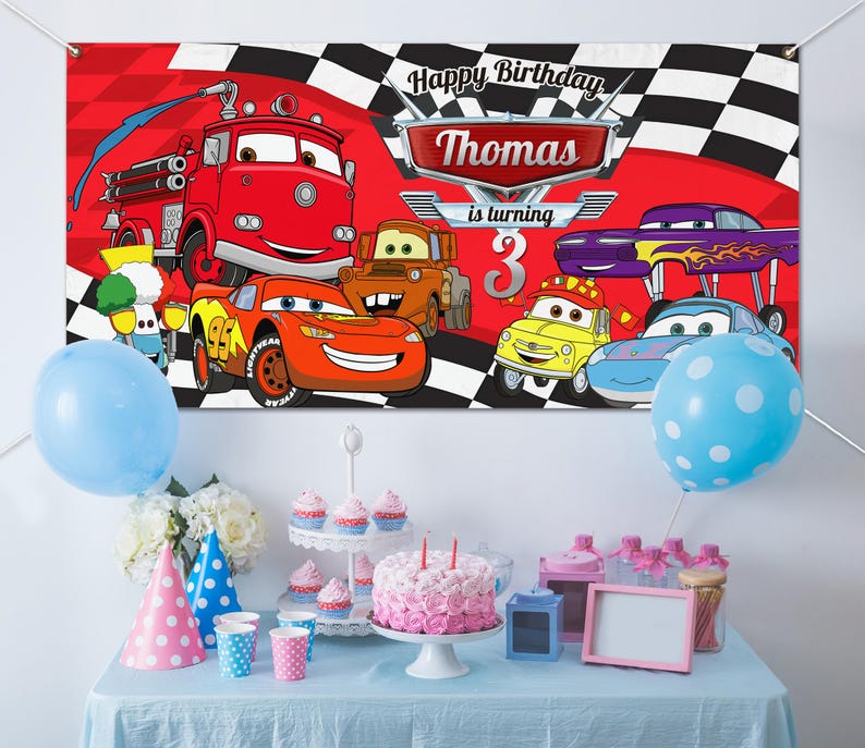 Disney Cars Birthday Banner Backdrop, Personalized Cars Banner, Cars ...