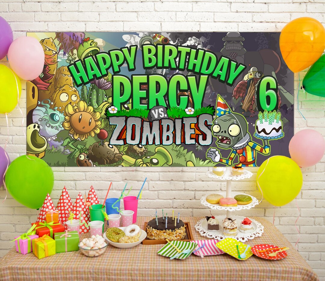 Plants Vs Zombies Birthday Backdrop, Custom Gamer Party Banner, Plants ...