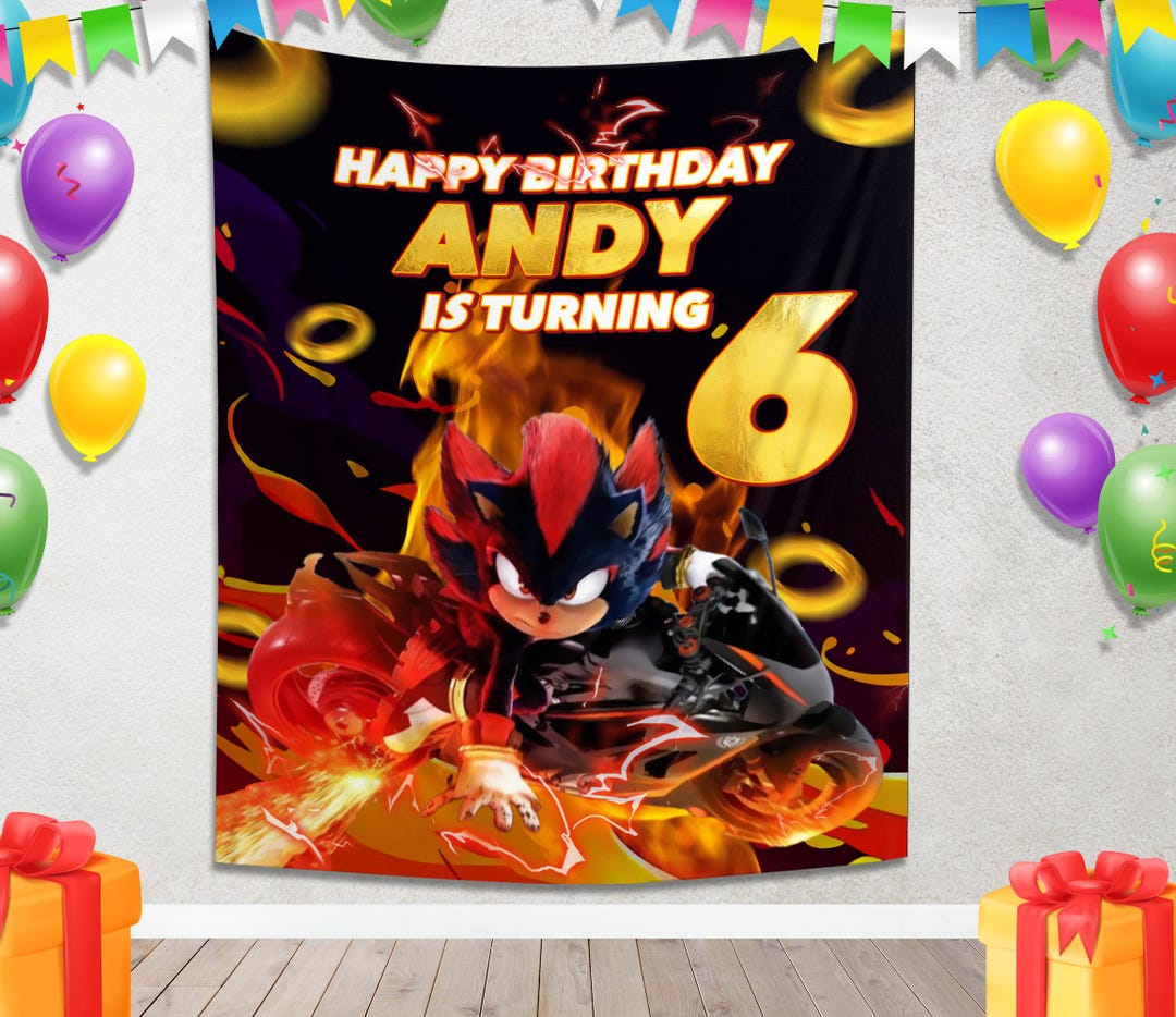 Shadow the Hedgehog Birthday Banner, Custom Sonic Shadow Party Backdrop ...