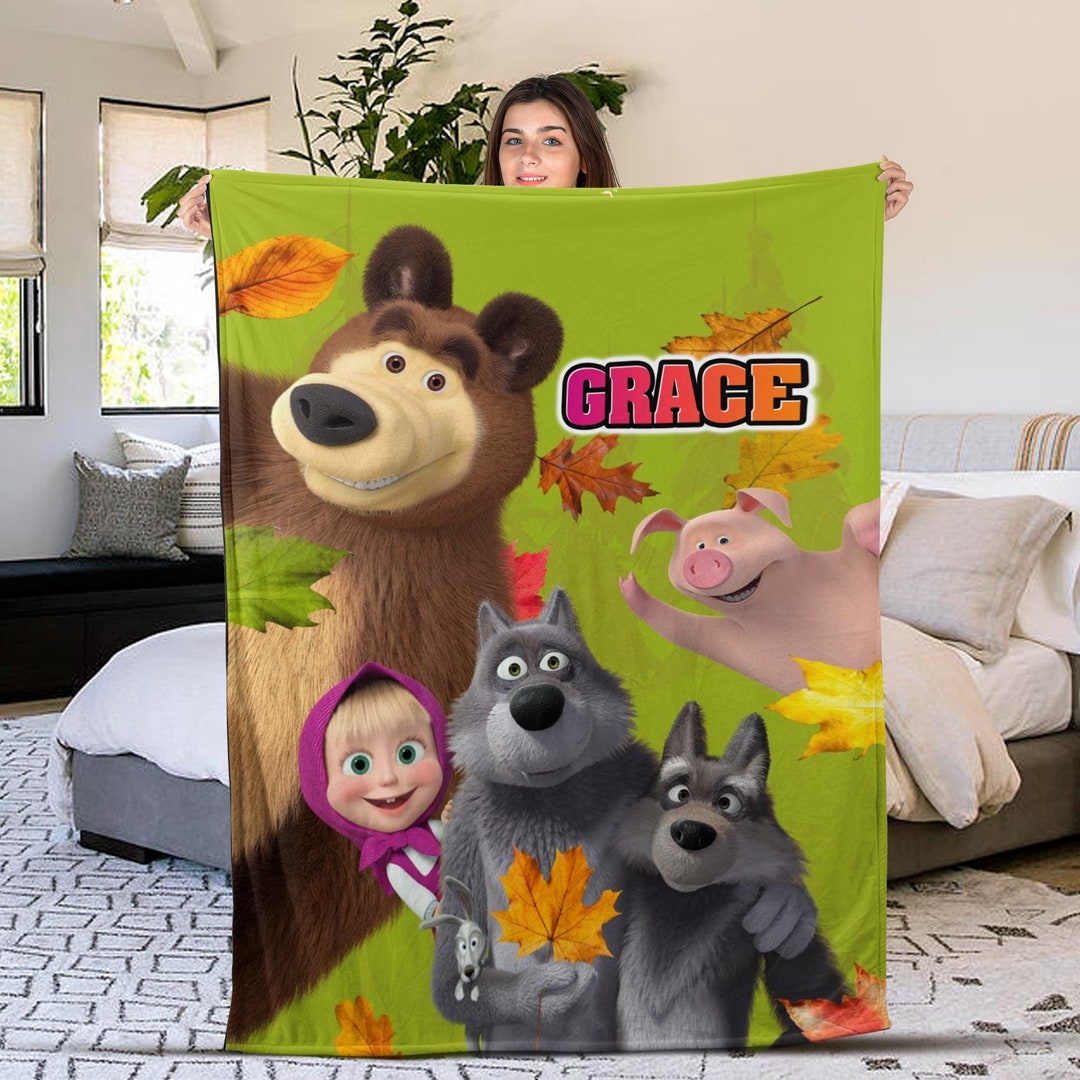 Personalized Marsha and the Bear Theme Birthday Family Blanket,custom ...