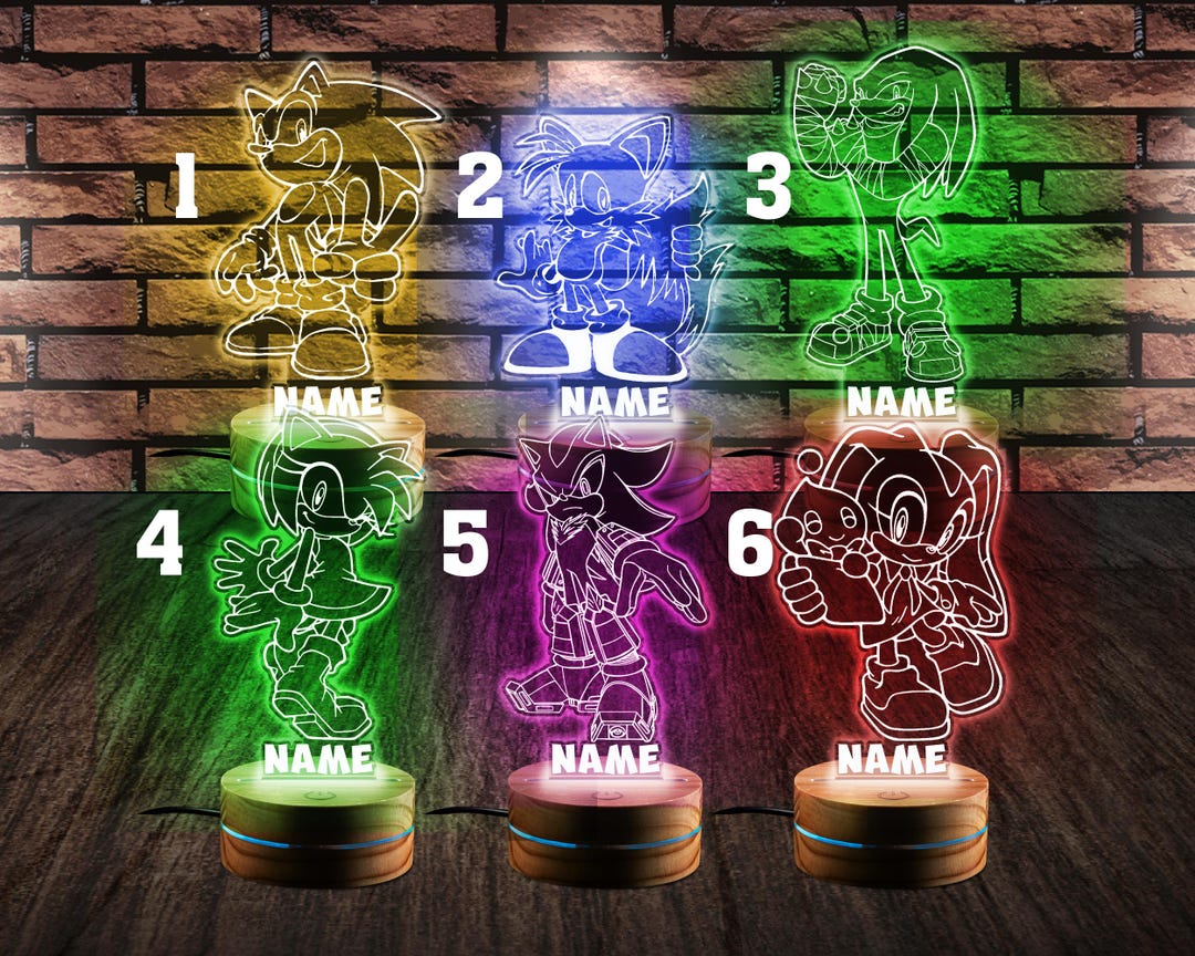 Personalized Sonic, Knuckles Night Lamp LED I Personalized Table Lamp I ...