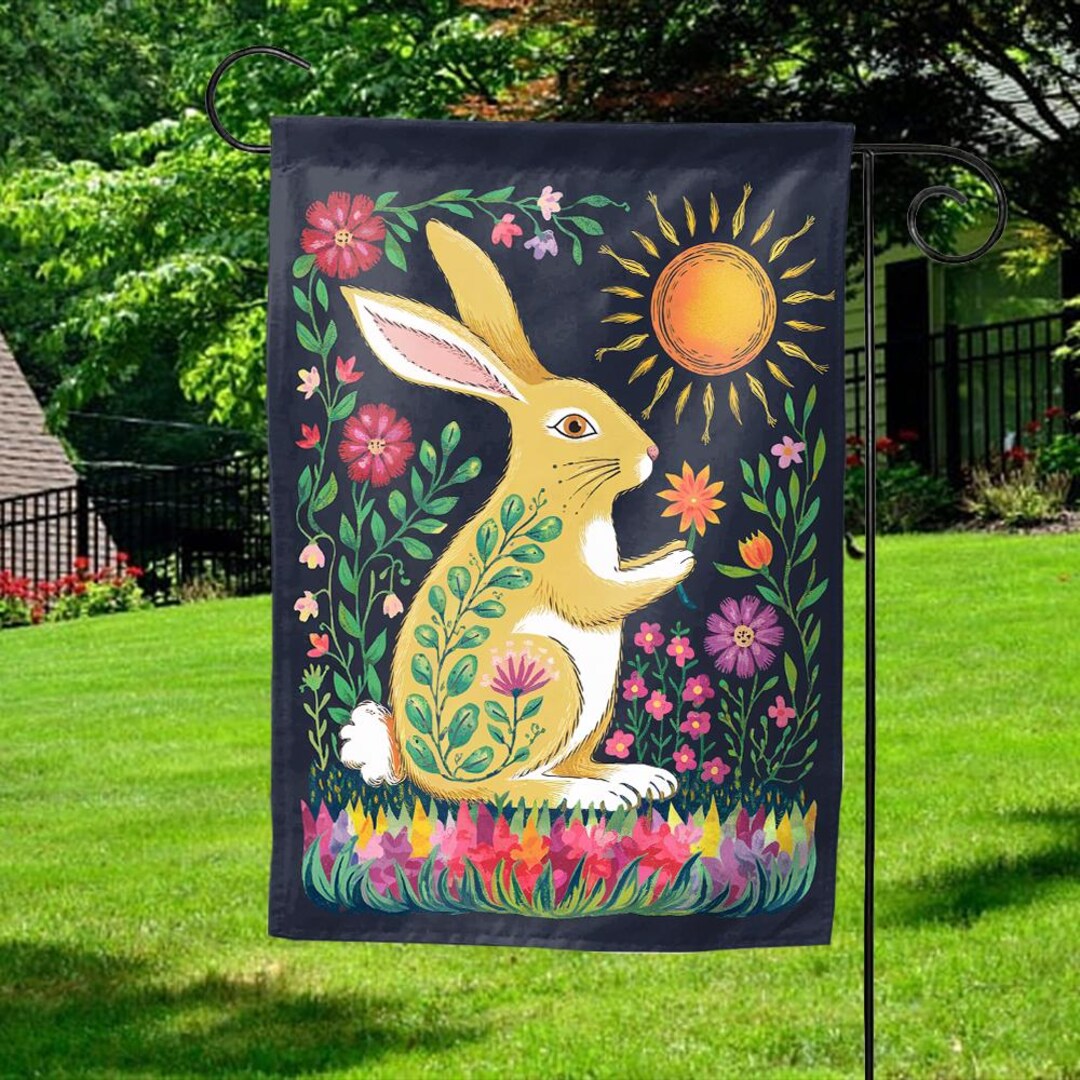 Easter Bunny Flower Yard Flag, Cute Bunny Floral Flag, Spring Rabbit ...