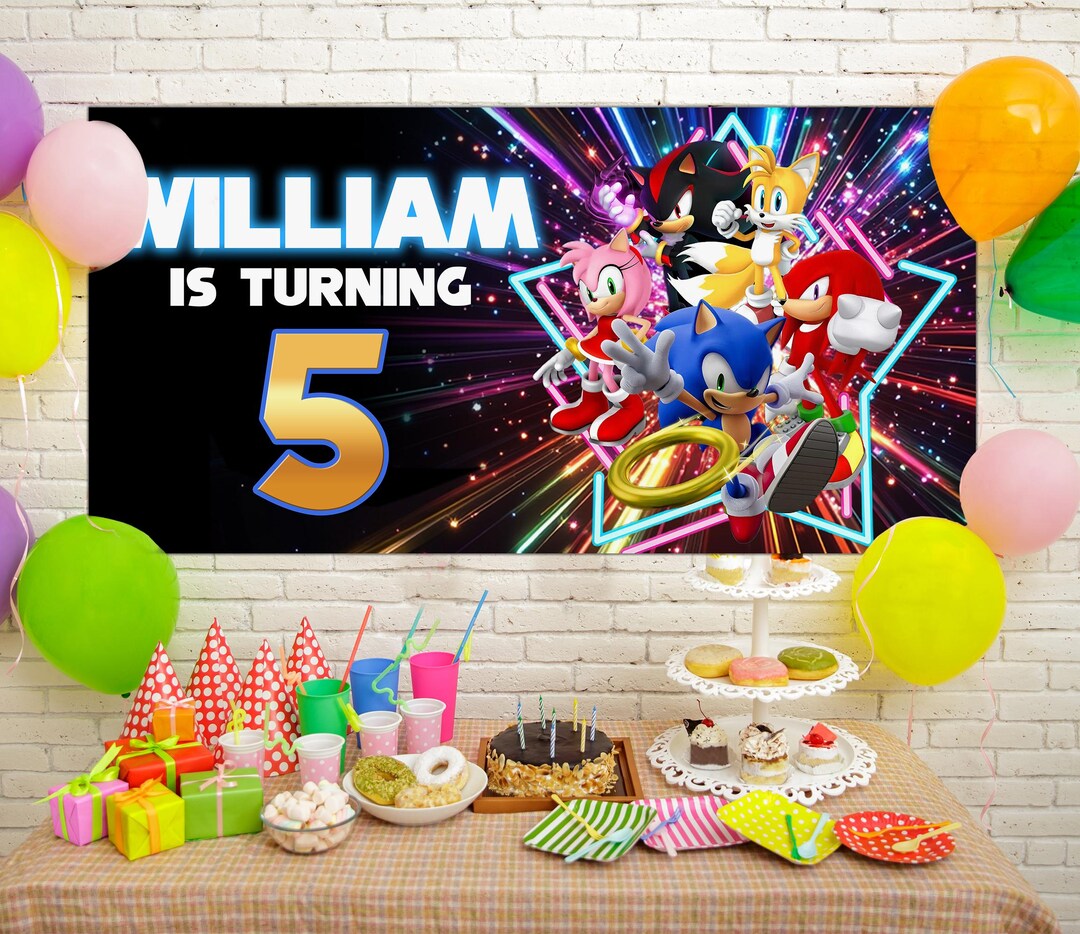 Sonic Birthday Party Backdrop/sonic Hedgehog 3 Birthday Banner/custom ...