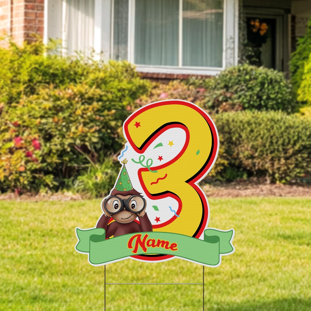 Custom Curious George Theme Yard Sign Cutout, Curious George Name Age ...
