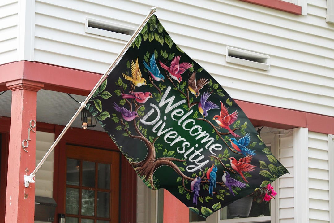 Welcome Diversity House Flag, Colorful Birds Tree LGBTQ Yard Sign ...