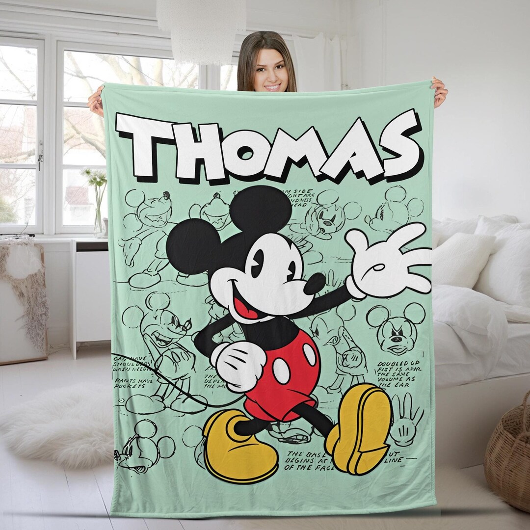 Personalized Watercolor Mickey Mouse Blanket, Custom Name Mickey Mouse ...