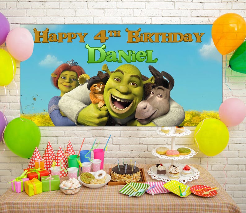 Shrek Birthday Party, Shrek Party Banner, Shrek Birthday Backdrop ...