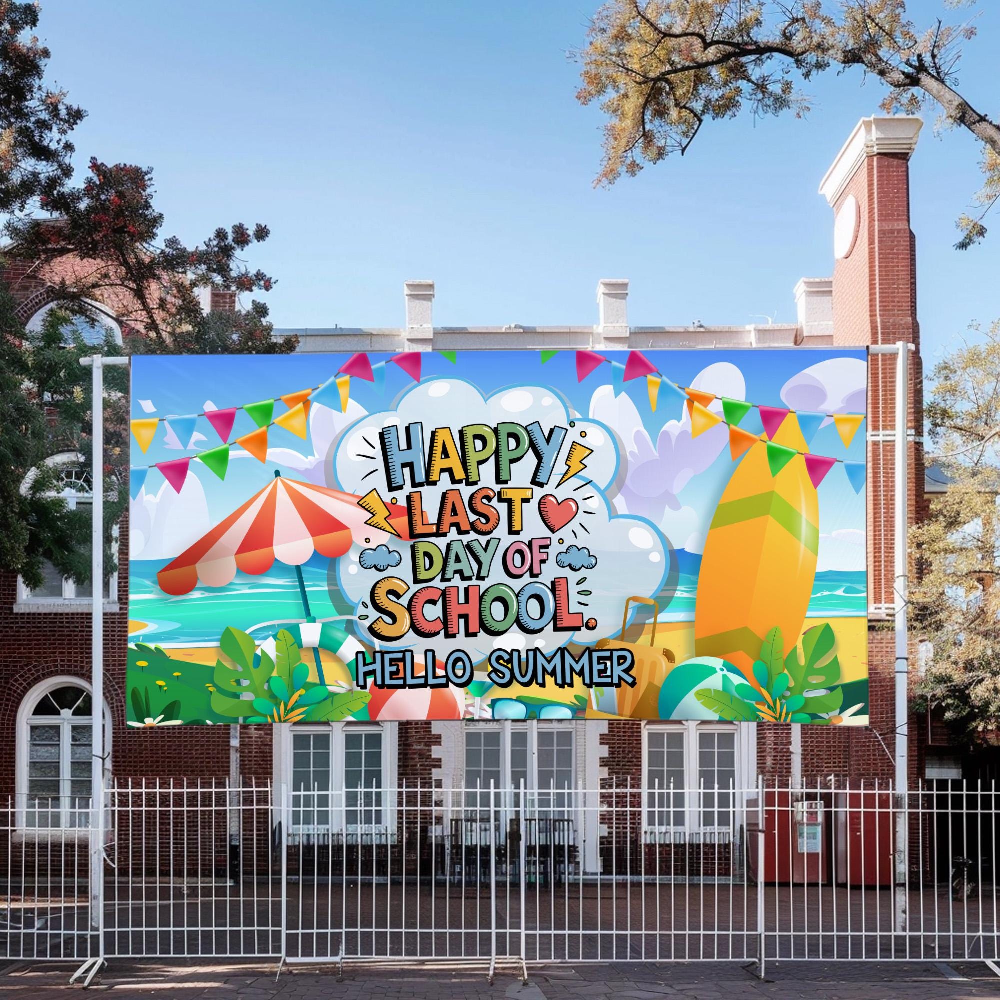 Happy Last Day of School Banner, End of School Year Party Backdrop ...