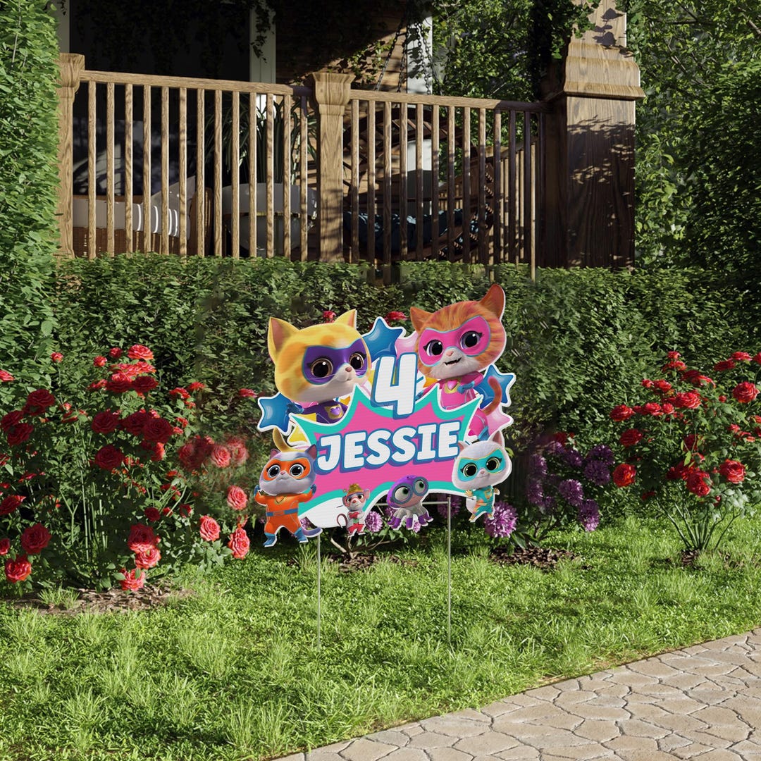 Super Kitties Birthday Yard Sign, Cat Superhero Cutout Party Decor ...