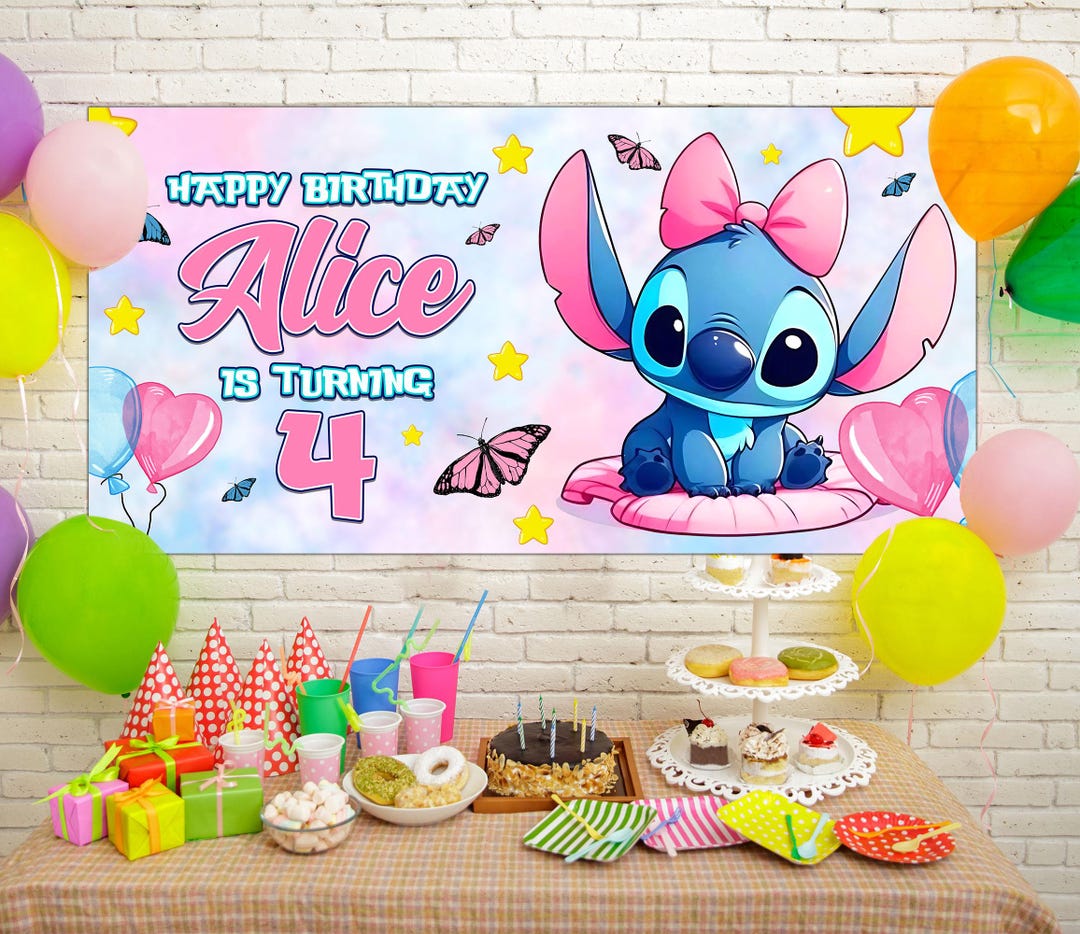 Stitch Birthday Banner, Disney Lilo and Stitch Movie Birthday Banner ...
