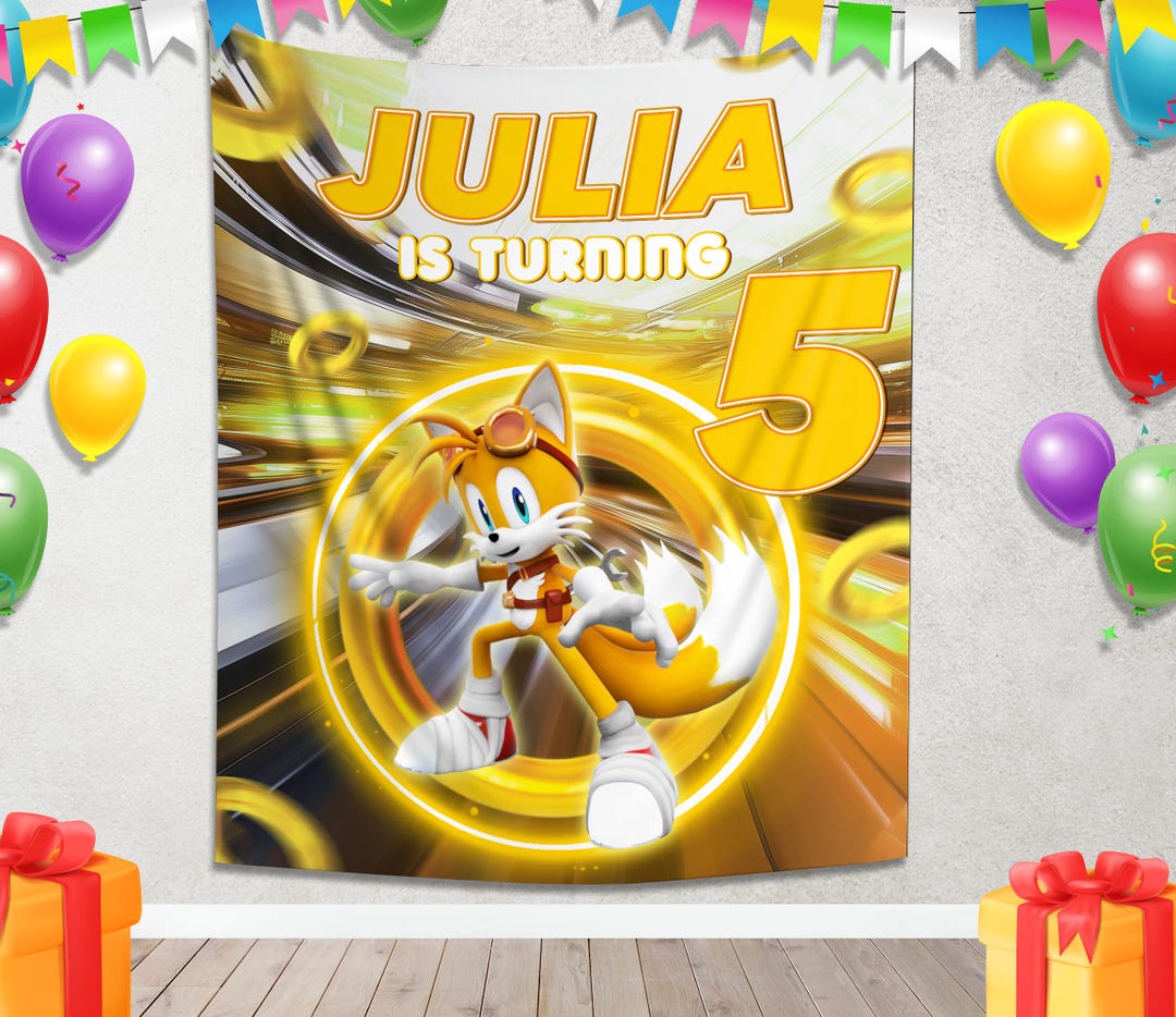 Tails Hedgehog Birthday Banner, Custom Sonic Party Backdrop, Gamer Duo ...