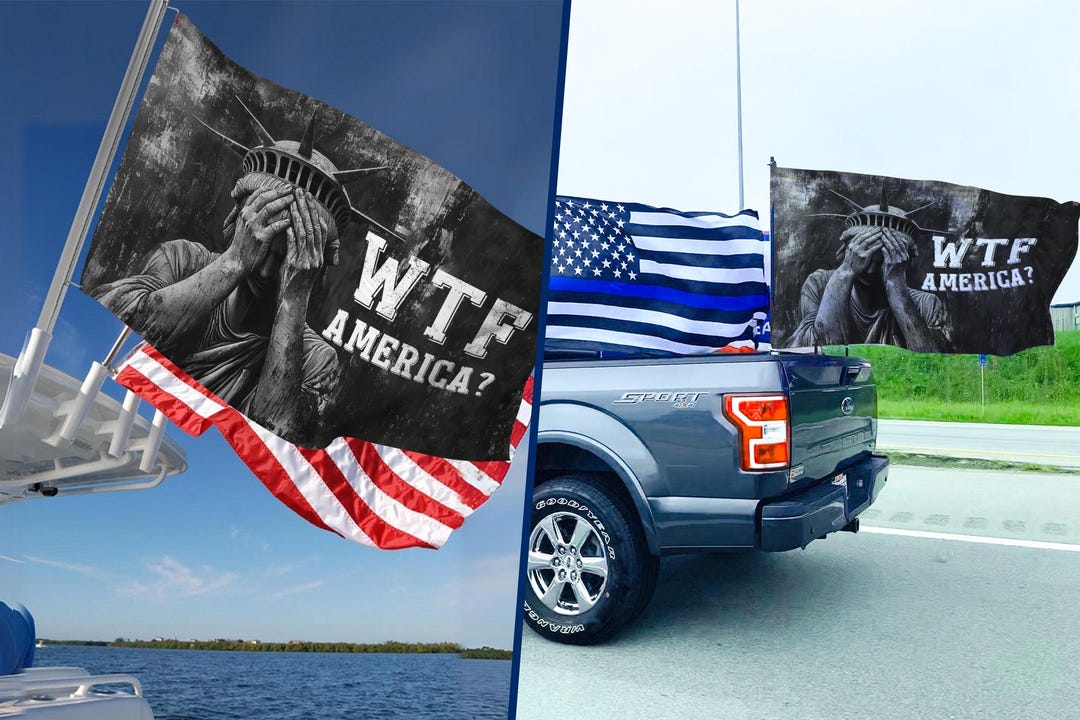 Funny Wtf America Liberty Statue Flag, Resist Anti-trump Flag, Democrat ...