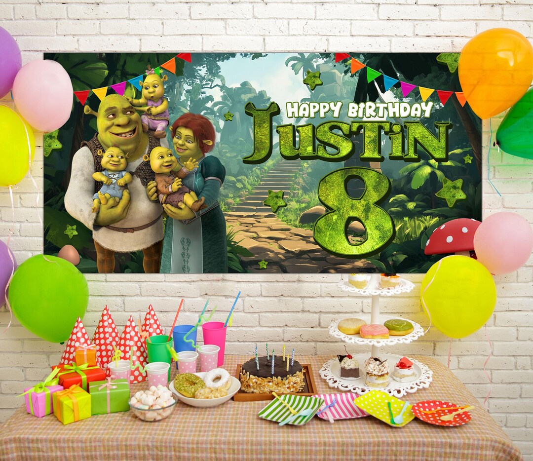 Shrek Birthday Party, Shrek Party Banner, Shrek Birthday Backdrop ...