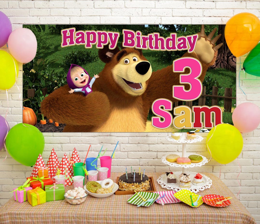 Masha and the Bear Birthday Backdrop/masha and the Bear Birthday Banner ...