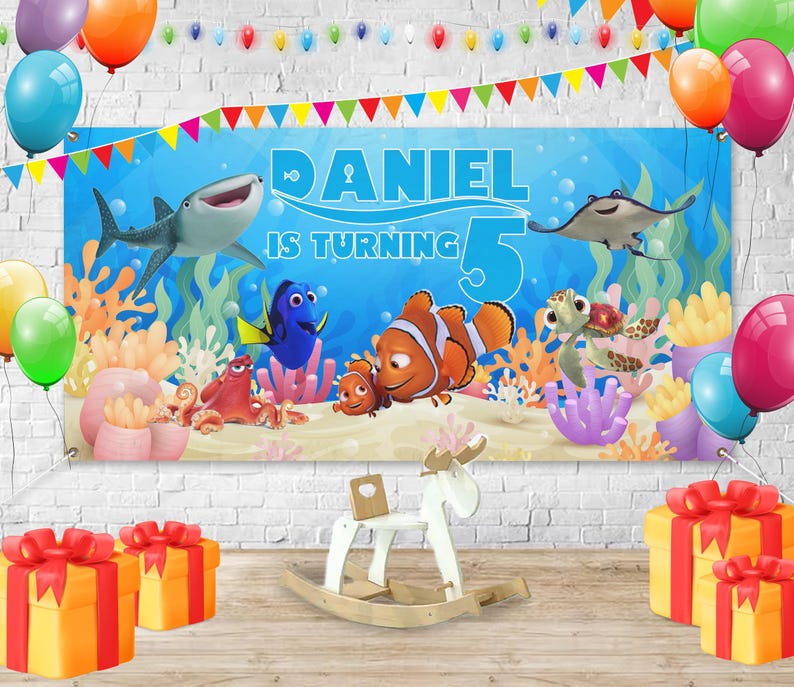 Finding Nemo Birthday Backdrop, Finding Nemo Birthday Party, Finding ...