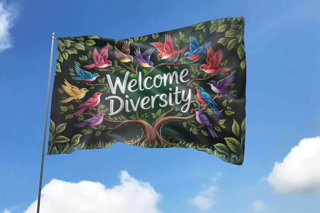 Welcome Diversity House Flag, Colorful Birds Tree LGBTQ Yard Sign ...
