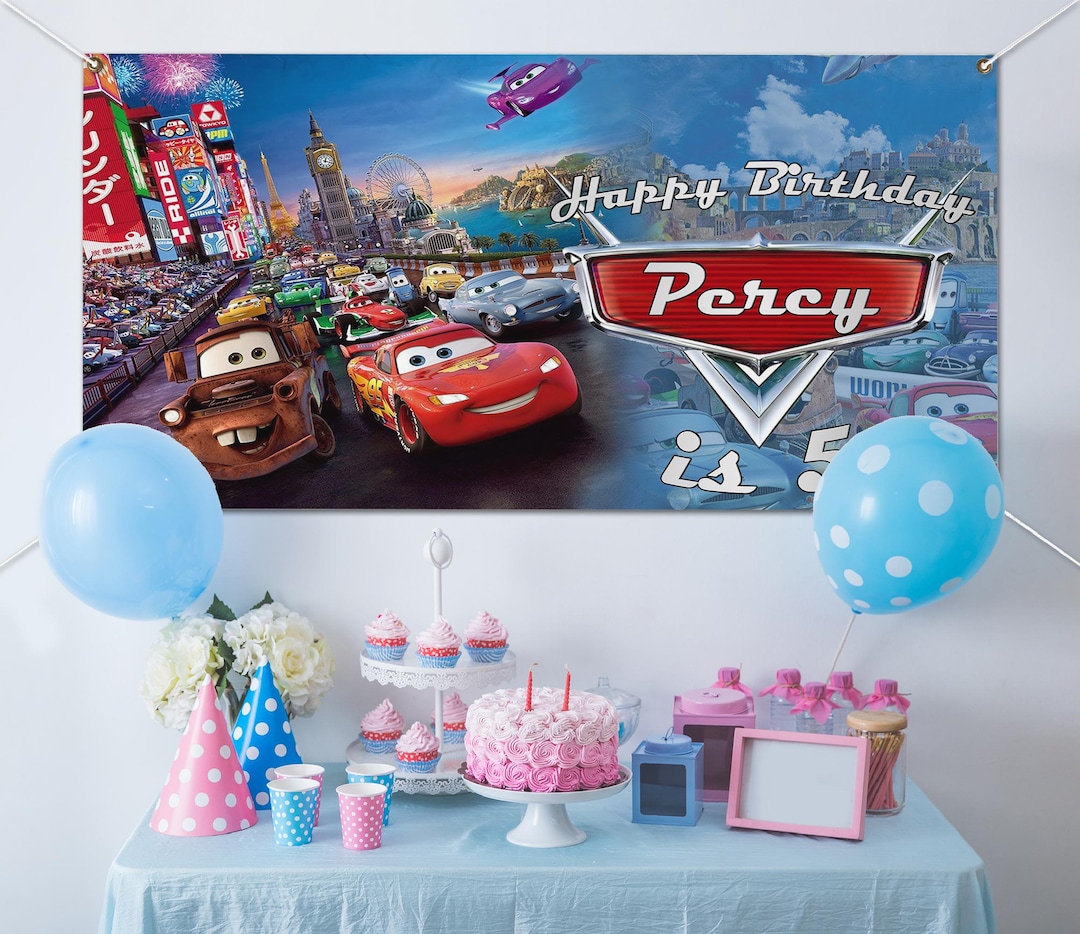 Personalized Disney Cars Backdrop, Cars Birthday Banner, Birthday Decor ...